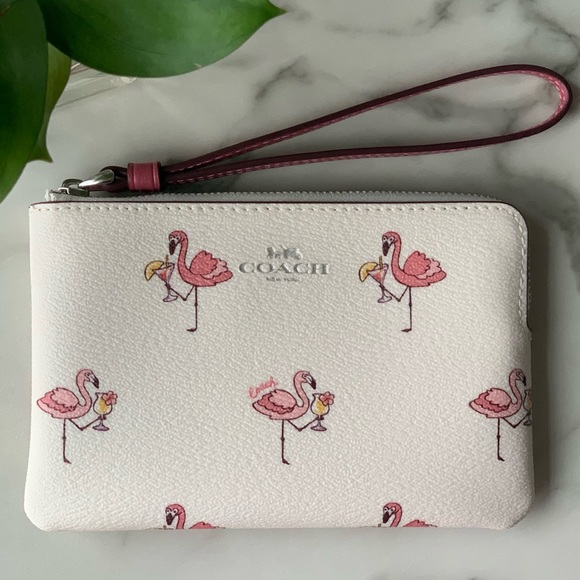 Coach | Bags | Nwt Coach Corner Zip Wristlet With Flamingo Print | Poshmark
